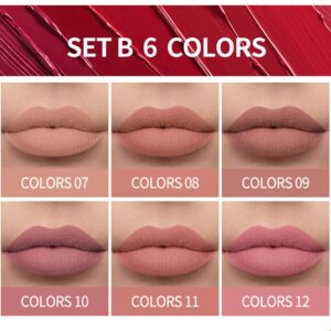 MAEPEOR Matte Liquid Lipstick 6PCS Nude Velvety Lip Gloss Kit Long-Lasting Wear Non-Stick Cup and Not Fade Lipstick Set for Warm or Cool Undertone (Nude Series, 6PCS-E)