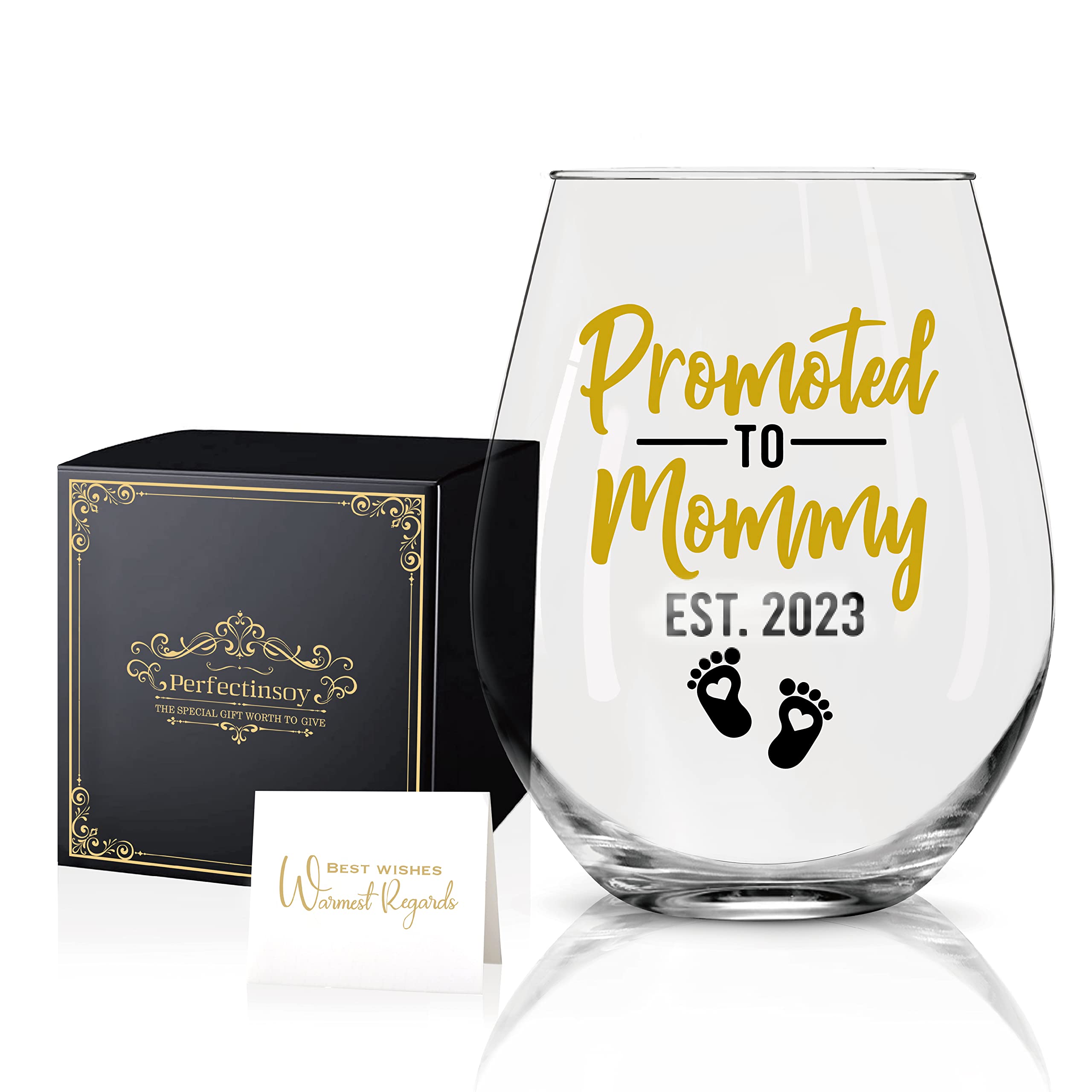 Promoted to Mommy Wine Glass with Gift Box, Set.2023, Funny Mommy Gifts for Women, Grandma, Mother, Mom, New Mother, Grandmother, Perfect for Pregnancy announcement, Birthday, Mother’s Day