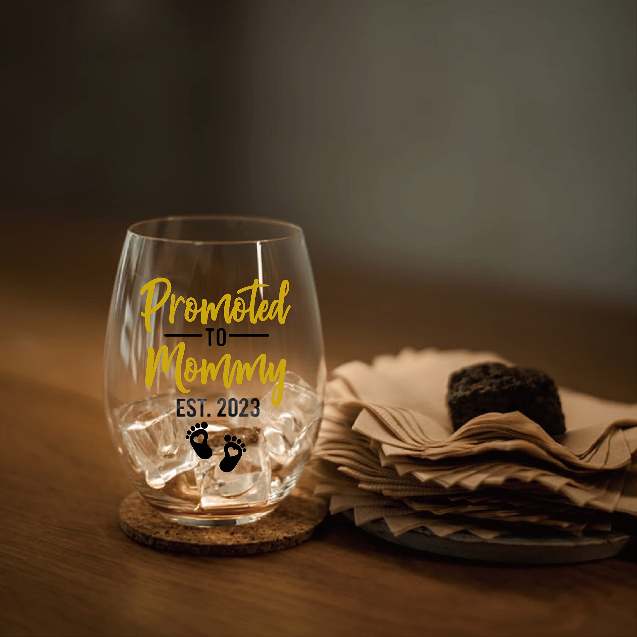 Promoted to Mommy Wine Glass with Gift Box, Set.2023, Funny Mommy Gifts for Women, Grandma, Mother, Mom, New Mother, Grandmother, Perfect for Pregnancy announcement, Birthday, Mother’s Day