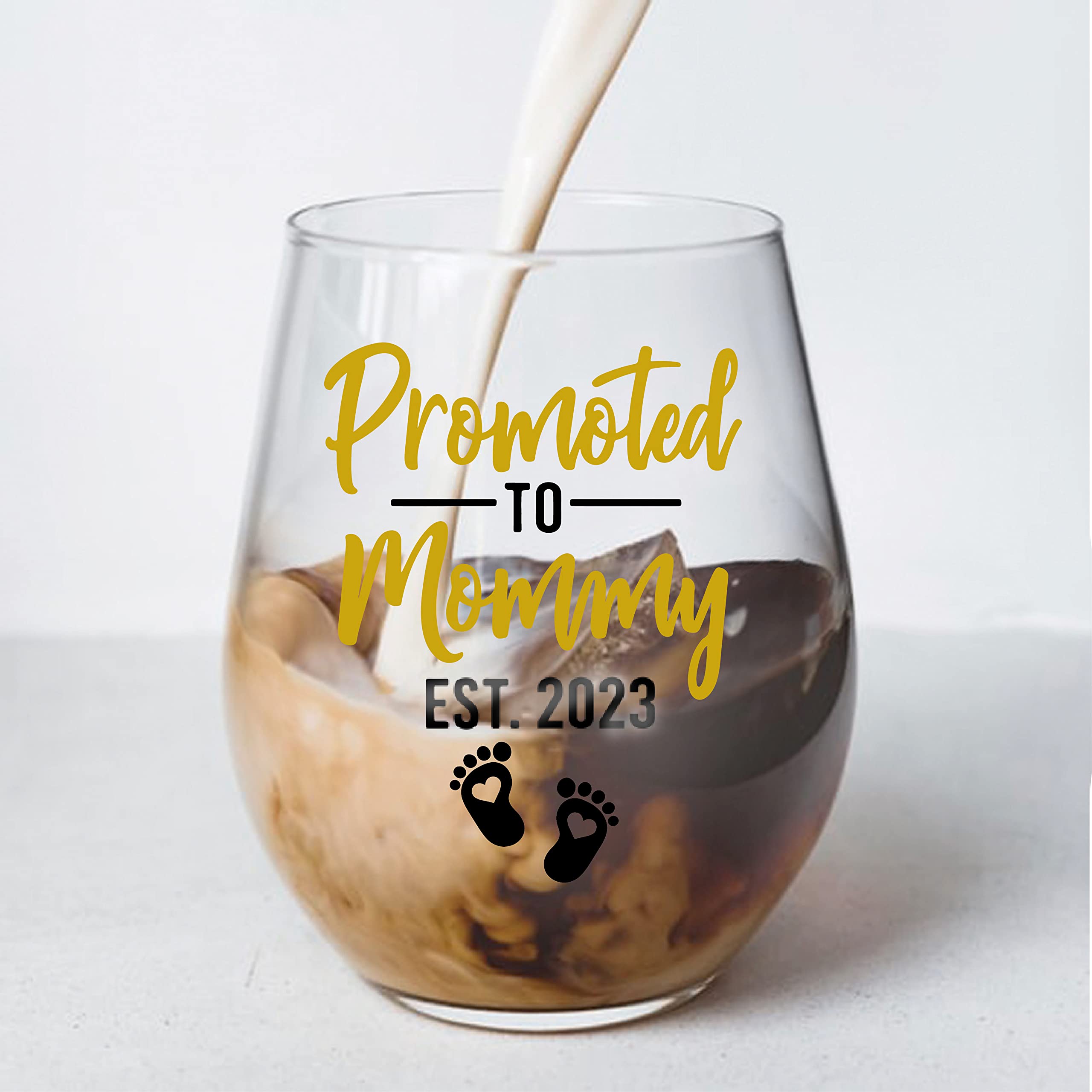 Promoted to Mommy Wine Glass with Gift Box, Set.2023, Funny Mommy Gifts for Women, Grandma, Mother, Mom, New Mother, Grandmother, Perfect for Pregnancy announcement, Birthday, Mother’s Day