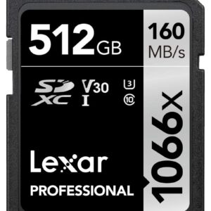 Lexar 512GB Professional 1066x SDXC Memory Card, UHS-I, C10, U3, V30, Full-HD & 4K Video, Up To 160MB/s Read, for DSLR and Mirrorless Cameras (LSD1066512G-BNNNU)