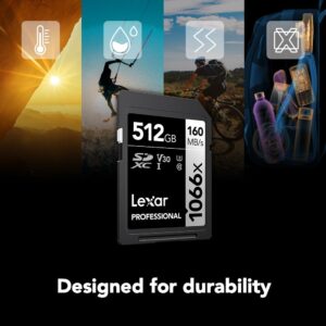 Lexar 512GB Professional 1066x SDXC Memory Card, UHS-I, C10, U3, V30, Full-HD & 4K Video, Up To 160MB/s Read, for DSLR and Mirrorless Cameras (LSD1066512G-BNNNU)