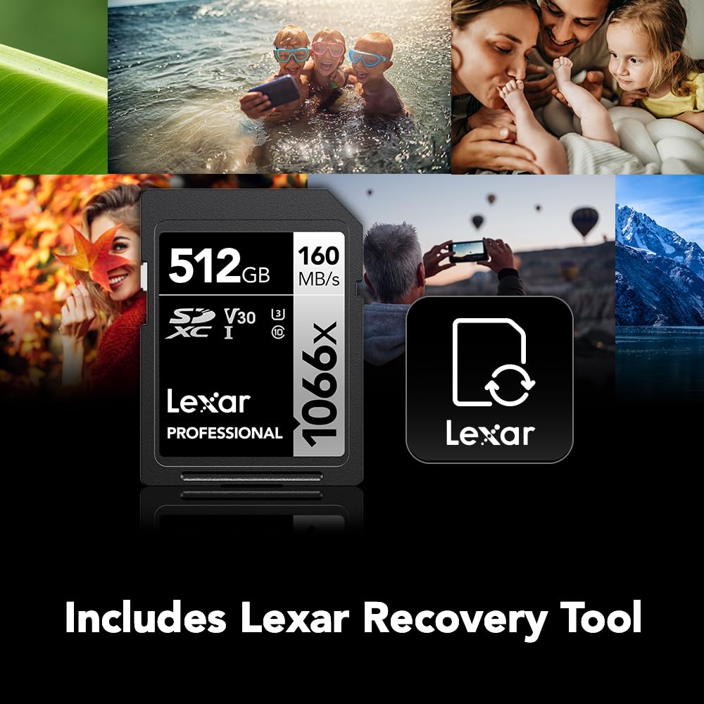 Lexar 512GB Professional 1066x SDXC Memory Card, UHS-I, C10, U3, V30, Full-HD & 4K Video, Up To 160MB/s Read, for DSLR and Mirrorless Cameras (LSD1066512G-BNNNU)