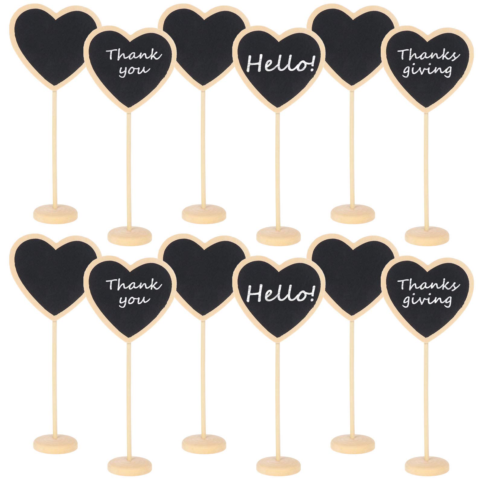 12Pcs Mini Heart Chalkboards Black Board with Stand for Message Board Signs Wood Small Chalkboard Signs for Wedding, Birthday Parties, Table Numbers, Food Signs and Special Event Decoration