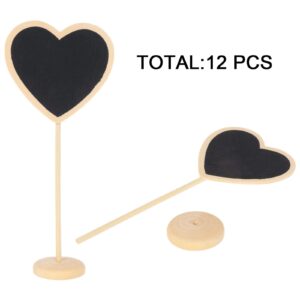 12Pcs Mini Heart Chalkboards Black Board with Stand for Message Board Signs Wood Small Chalkboard Signs for Wedding, Birthday Parties, Table Numbers, Food Signs and Special Event Decoration