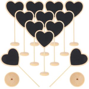 12Pcs Mini Heart Chalkboards Black Board with Stand for Message Board Signs Wood Small Chalkboard Signs for Wedding, Birthday Parties, Table Numbers, Food Signs and Special Event Decoration