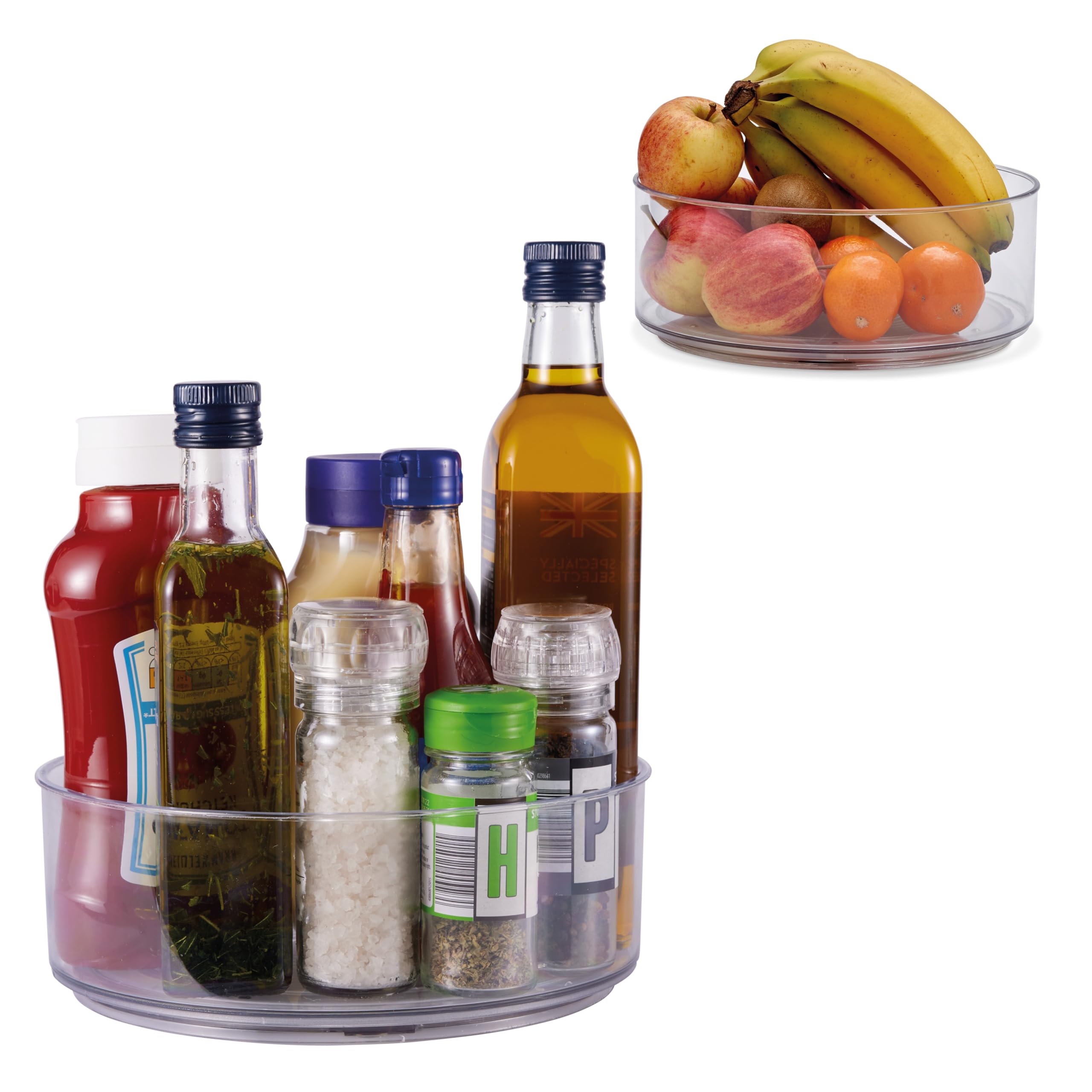 MATANA 9-Inch Clear Plastic Lazy Susan Organizer (2-Pack) Turntable Spice & Condiment Carousel for Kitchen, Bathroom, Cabinet, Fridge Storage