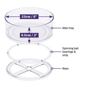 MATANA 9-Inch Clear Plastic Lazy Susan Organizer (2-Pack) Turntable Spice & Condiment Carousel for Kitchen, Bathroom, Cabinet, Fridge Storage