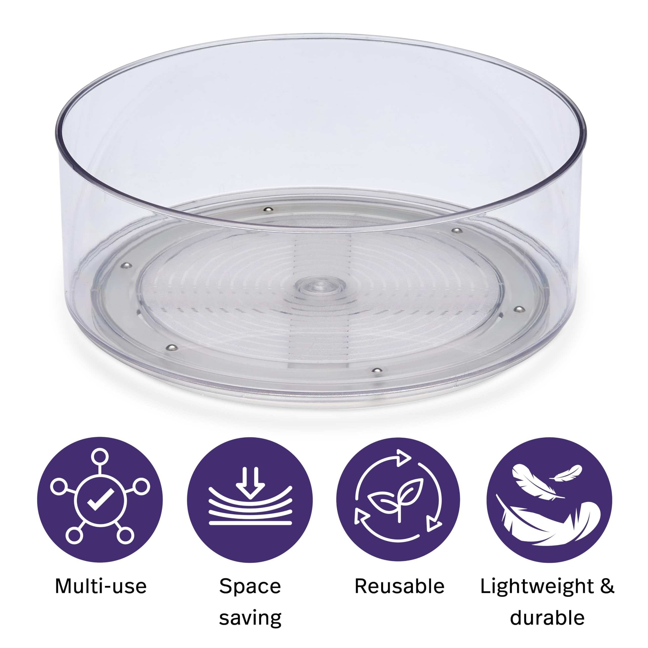 MATANA 9-Inch Clear Plastic Lazy Susan Organizer (2-Pack) Turntable Spice & Condiment Carousel for Kitchen, Bathroom, Cabinet, Fridge Storage