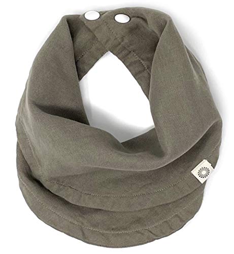 Kishu Baby Indi Infinity Scarf Bib - Super Soft Organic Cotton Muslin Drool Bib with Snaps (Olive)