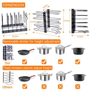 ZHOHO TANT Pan Organizer Rack for Cabinet Pot Rack with 3 DIY Methods 8 Tiers Adjustable Pots and Pans Organizer under Cabinet for Kitchen Counter (Black Steel)