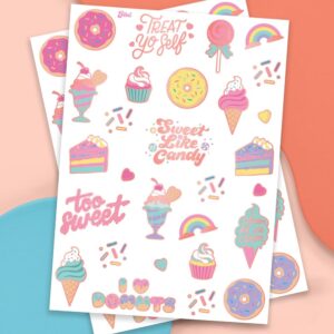 xo, Fetti Donut Party Valentine's Day Supplies Temporary Tattoos - 48 Glitter Styles | Dessert Birthday, Ice Cream, Cupcake, Candy, Vday