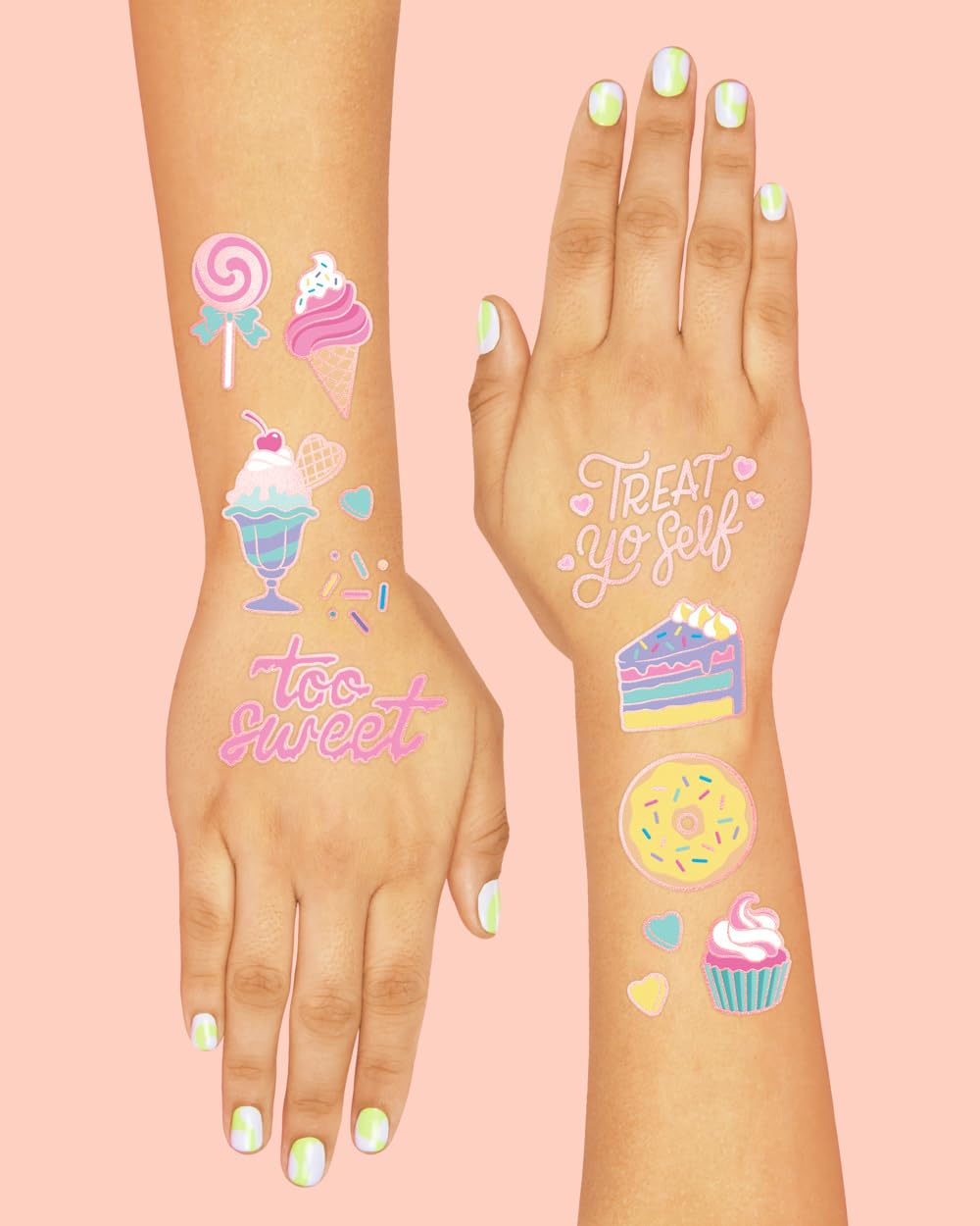 xo, Fetti Donut Party Valentine's Day Supplies Temporary Tattoos - 48 Glitter Styles | Dessert Birthday, Ice Cream, Cupcake, Candy, Vday