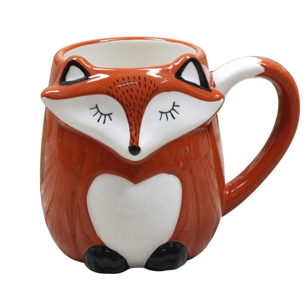 Mozacona 3d Ceramic Fox Relief Hand Painted Coffee Mug Milk Cup with Handle