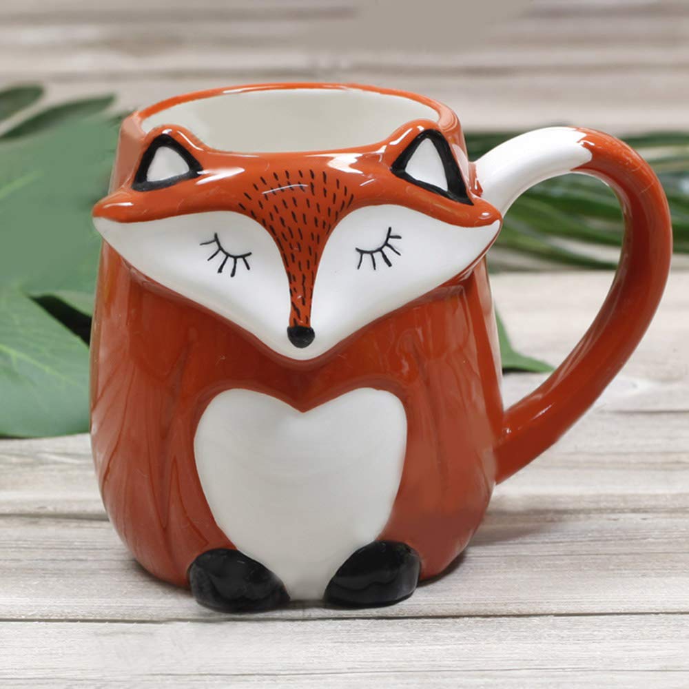 Mozacona 3d Ceramic Fox Relief Hand Painted Coffee Mug Milk Cup with Handle