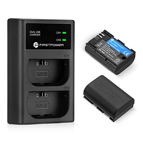 FirstPower LP-E6NH Battery and USB Dual Charger Compatible with Canon EOS R, R5, R6, 5D Mark II III IV, 5Ds, 6D, 6D Mark II, 7D, 7D Mark II, 60D, 70D, 80D, 90D Cameras and More (2-Pack, 2950mAh)