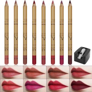 wismee lip liner pencil set 8 colors professional matte lipliner with sharpener waterproof long lasting smooth natural filler contour shaping lip makeup for woman soft lip liner pen makeup cosmetic