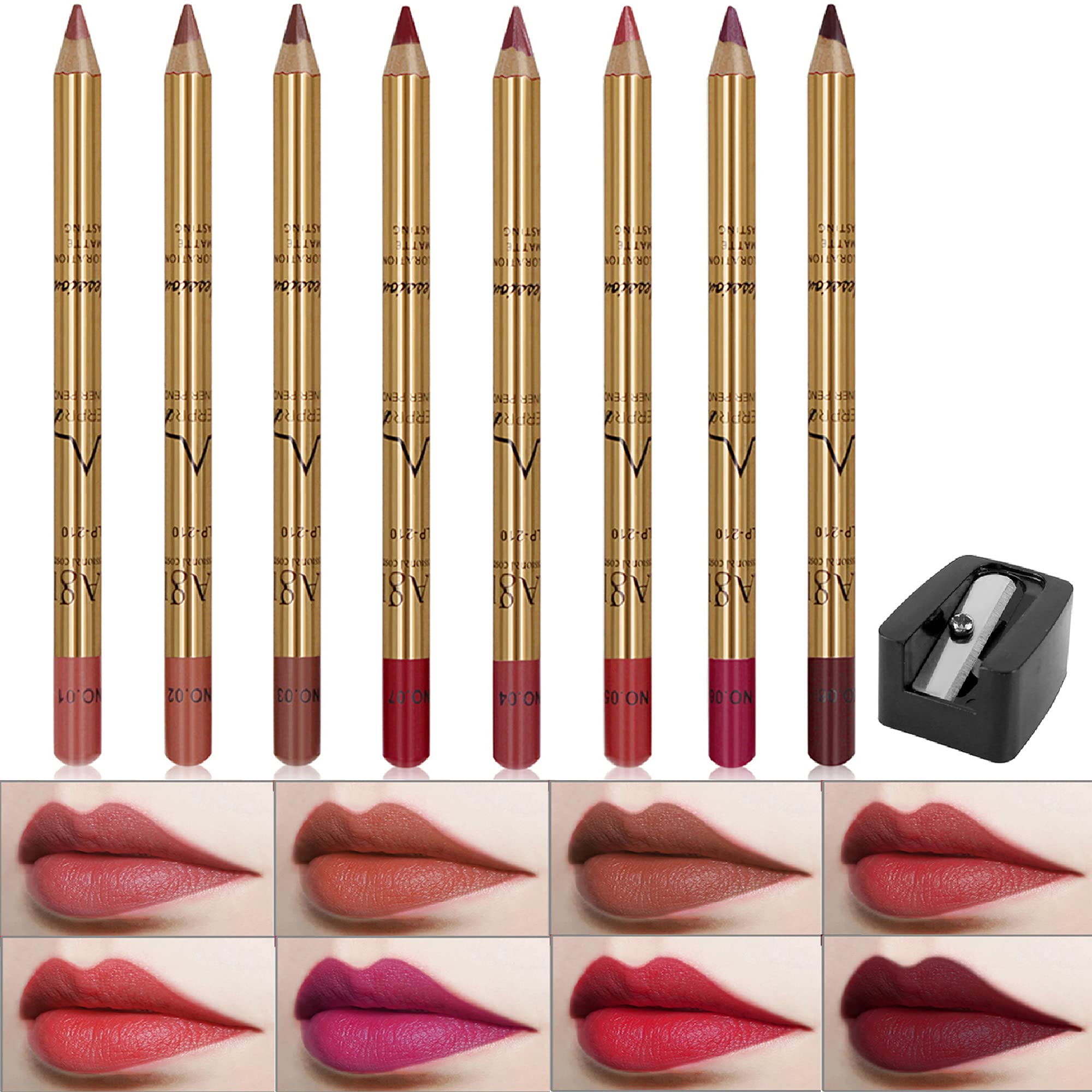 Wismee Lip Liner Pencil Set 8 Colors Professional Matte Lipliner with Sharpener Waterproof Long Lasting Smooth Natural Filler Contour Shaping Lip Makeup for Woman Soft Lip Liner Pen Makeup Cosmetic