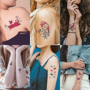 60 Sheets Waterproof Flower 3D Butterfly Fake Temporary Tattoo Sticker for Girl Lady Women