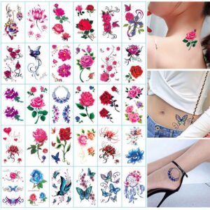 60 Sheets Waterproof Flower 3D Butterfly Fake Temporary Tattoo Sticker for Girl Lady Women