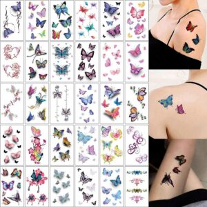 60 Sheets Waterproof Flower 3D Butterfly Fake Temporary Tattoo Sticker for Girl Lady Women