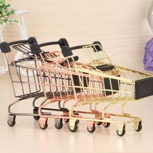 Mini Supermarket Handcart, Mini Shopping Cart Supermarket Handcart Shopping Utility Cart Mode Desk Storage Toy Holder(Rose God)