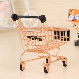 Mini Supermarket Handcart, Mini Shopping Cart Supermarket Handcart Shopping Utility Cart Mode Desk Storage Toy Holder(Rose God)