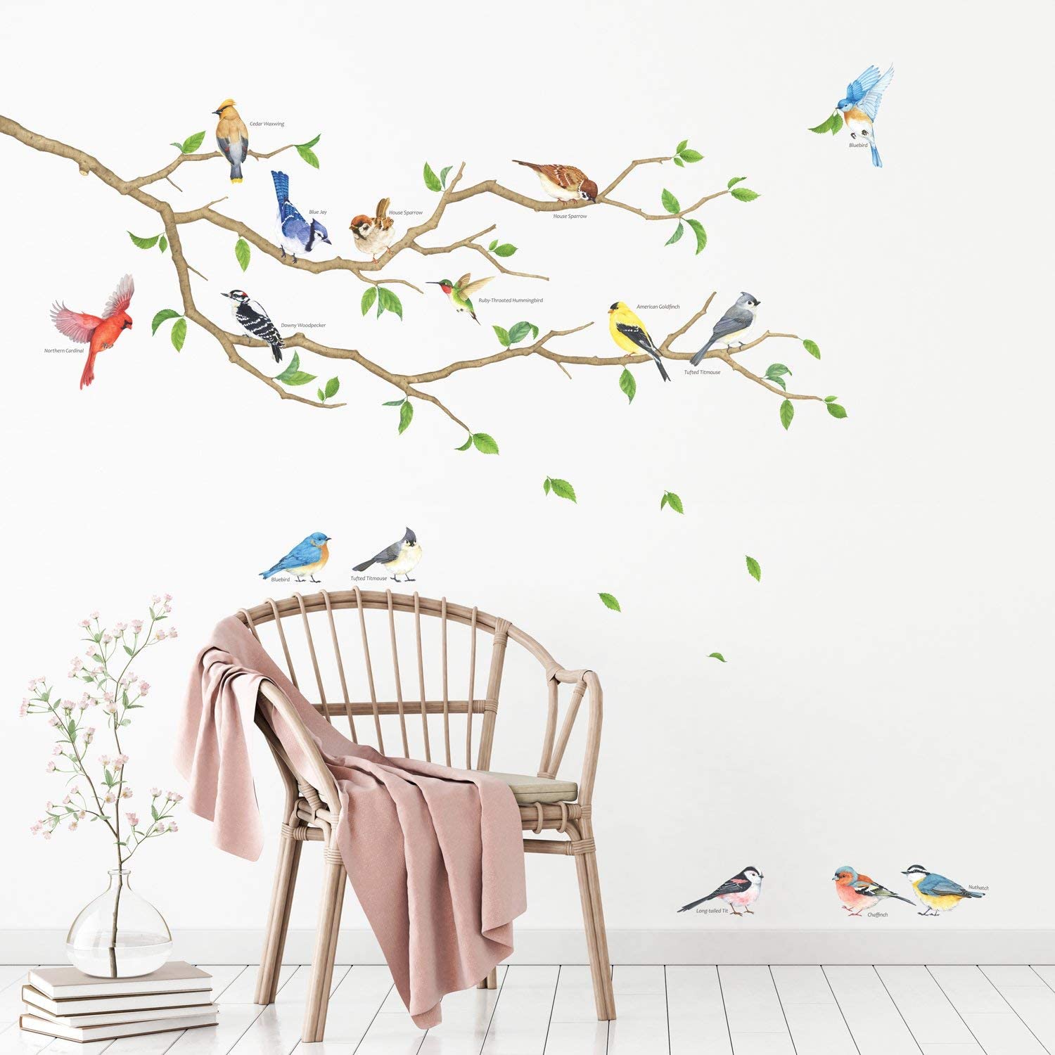 DECOWALL DWL-2015 Garden Birds Wall Stickers Wall Decals Peel and Stick Removable Wall Stickers for Kids Nursery Bedroom Living Room