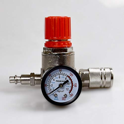 Air compressor pressure regulator 1/4" mini pressure gauge, double connection pressure regulator air compressor air pump accessories 180psi 12bar (three-way valve)