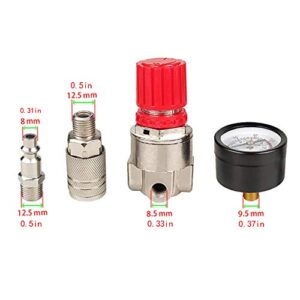 Air compressor pressure regulator 1/4" mini pressure gauge, double connection pressure regulator air compressor air pump accessories 180psi 12bar (three-way valve)