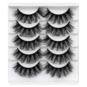 alicrown mink lashes faux wispy natural volume lashes pack 5d fluffy crossed false eyelashes full handmade 5 pairs lashes