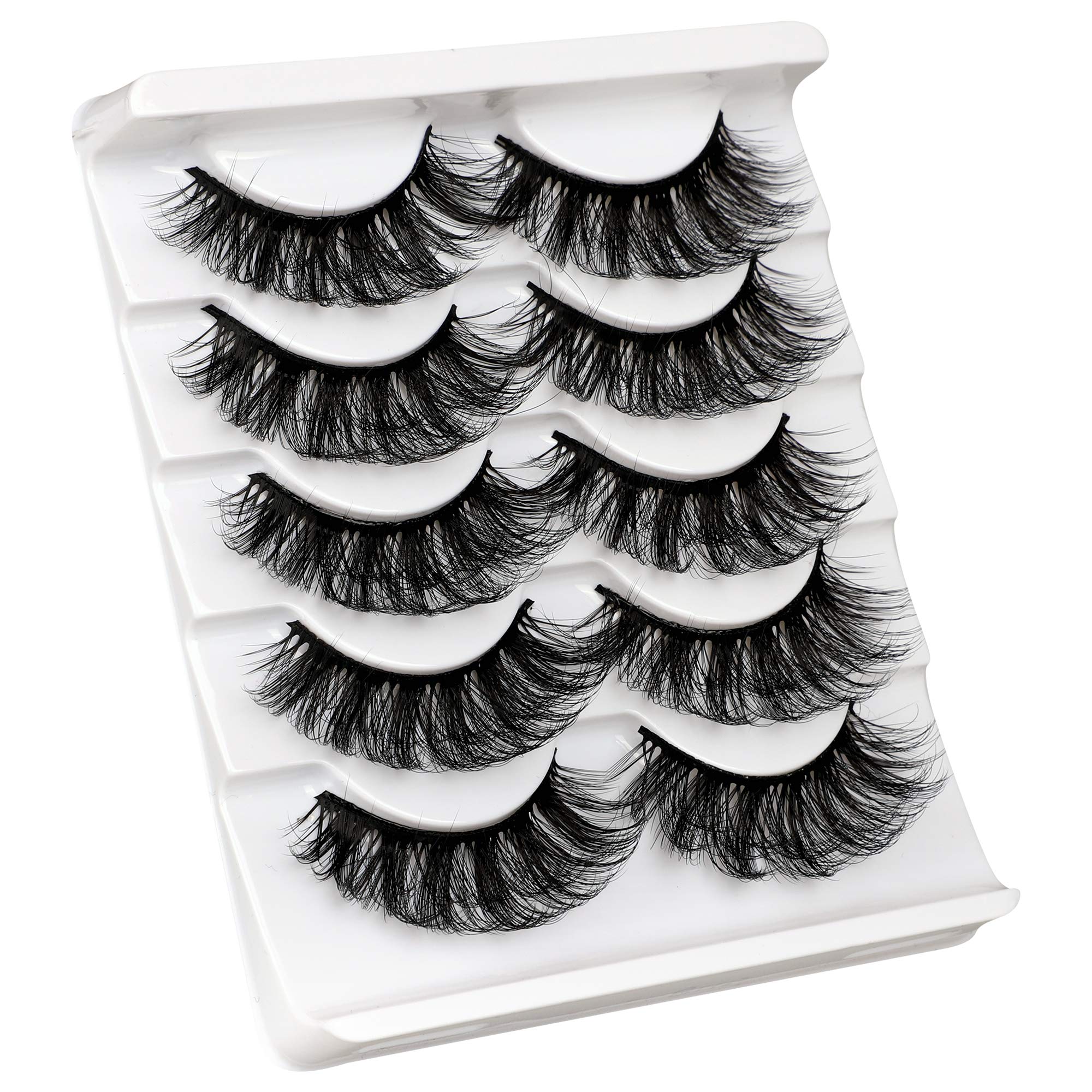 ALICROWN Mink Lashes Faux Wispy Natural Volume Lashes Pack 5D Fluffy Crossed False Eyelashes Full Handmade 5 Pairs Lashes