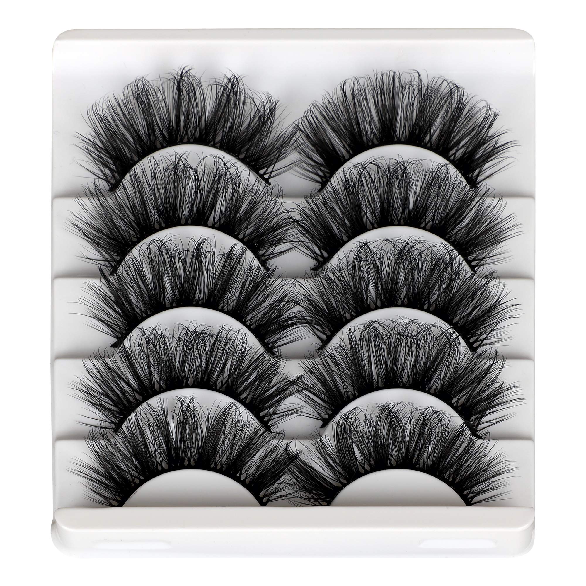 ALICROWN Mink Lashes Faux Wispy Natural Volume Lashes Pack 5D Fluffy Crossed False Eyelashes Full Handmade 5 Pairs Lashes