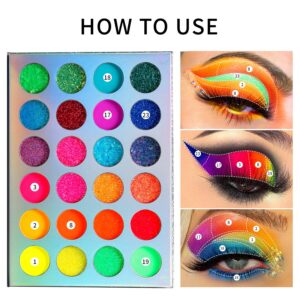 BEUSELF Neon Eyeshadow Palette, 24 Colors Highly Pigmented Fluorescent Makeup Pallet Glow in the Dark, UV Glow Blacklight Matte Glitter Rainbow Eye Shadows for Luminous Carnival Party Halloween Makeup