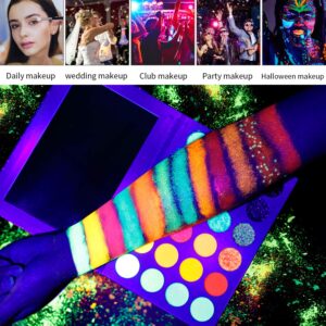 BEUSELF Neon Eyeshadow Palette, 24 Colors Highly Pigmented Fluorescent Makeup Pallet Glow in the Dark, UV Glow Blacklight Matte Glitter Rainbow Eye Shadows for Luminous Carnival Party Halloween Makeup