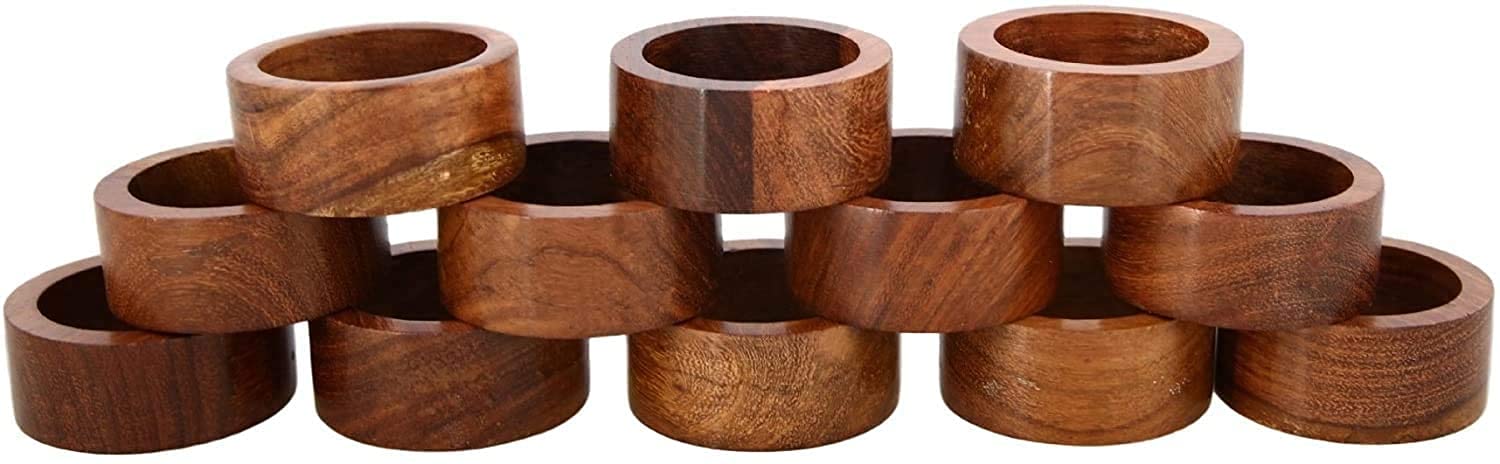 Divine glance Napkin Rings Dining Table Napkin Holder, Classic Everyday Use Thanksgiving, Christmas Napkin Rings Buckles,Festive Party Gift Farmhouse for Table (Set of 12, Brown)