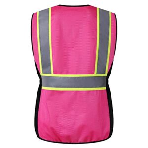 JKWEAR Women Safety Vest, Multi Pockets High Visibility Reflective Breathable Mesh Work Vest For Lady, Durable Zipper (Small, Pink Purple)