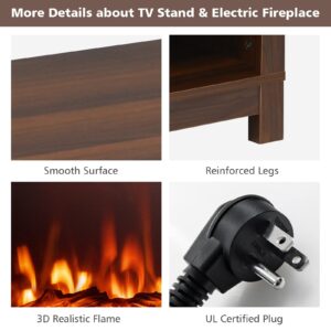 Tangkula Fireplace TV Stand for TVs up to 65 Inches, with 18 Inches 1400W 5,000 BTU Electric Fireplace Insert, Adjustable Flame Brightness & Heat, Timer and Remote Control (Walnut)