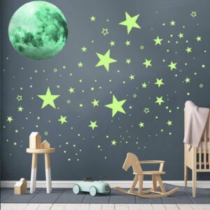 Glow in The Dark Stars for Ceiling,Glow in The Dark Stars and Moon Wall Decals, 1108 Pcs Ceiling Stars Glow in The Dark Kids Wall Decors, Perfect for Kids Nursery Bedroom Living Room(Sky Blue) (Green)