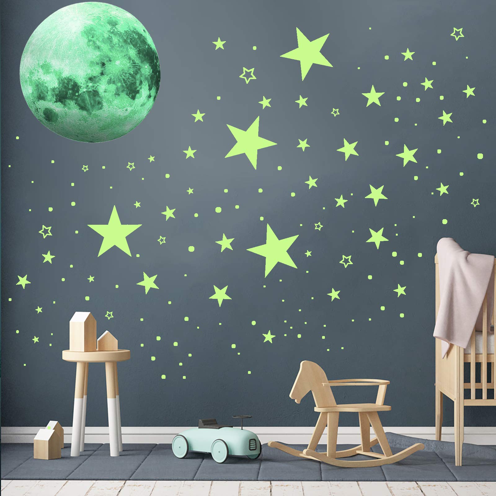 Glow in The Dark Stars for Ceiling,Glow in The Dark Stars and Moon Wall Decals, 1108 Pcs Ceiling Stars Glow in The Dark Kids Wall Decors, Perfect for Kids Nursery Bedroom Living Room(Sky Blue) (Green)