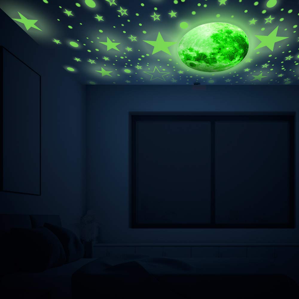 Glow in The Dark Stars for Ceiling,Glow in The Dark Stars and Moon Wall Decals, 1108 Pcs Ceiling Stars Glow in The Dark Kids Wall Decors, Perfect for Kids Nursery Bedroom Living Room(Sky Blue) (Green)