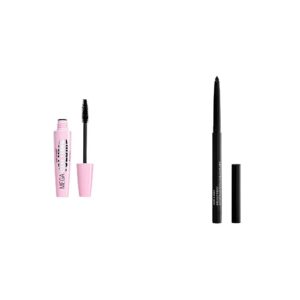 wet n wild mega volume mascara, very black, 0.21 ounce with mega last breakup-proof retractable eyeliner, blackest black