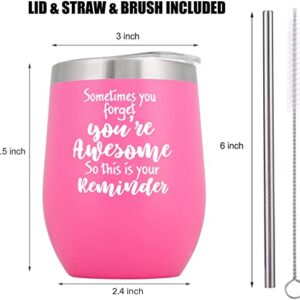 You're Awesome Wine Tumbler with Sayings for Women - Thank You Gifts - Funny Inspirational Gifts for Women, Her, Best Friend, Mom, Wife, Daughter, Sister, Coworker 12oz Insulated Wine Tumbler Hot Pink