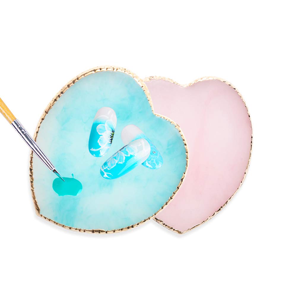 SUKPSY Resin Nail Art Plate Palette,Makeup Palettes,Gel Polish Color Mixing Plate Drawing Painting Color Palette,Golden Edge Heart Shaped Nail Art Display Holder