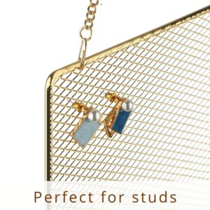 Heesch 2 Pack Earring Holder Wall Mounted Hanging Jewelry Organizer Display Decorative Metal Diamond Shape with Hooks for Necklaces Bracelets (Gold)