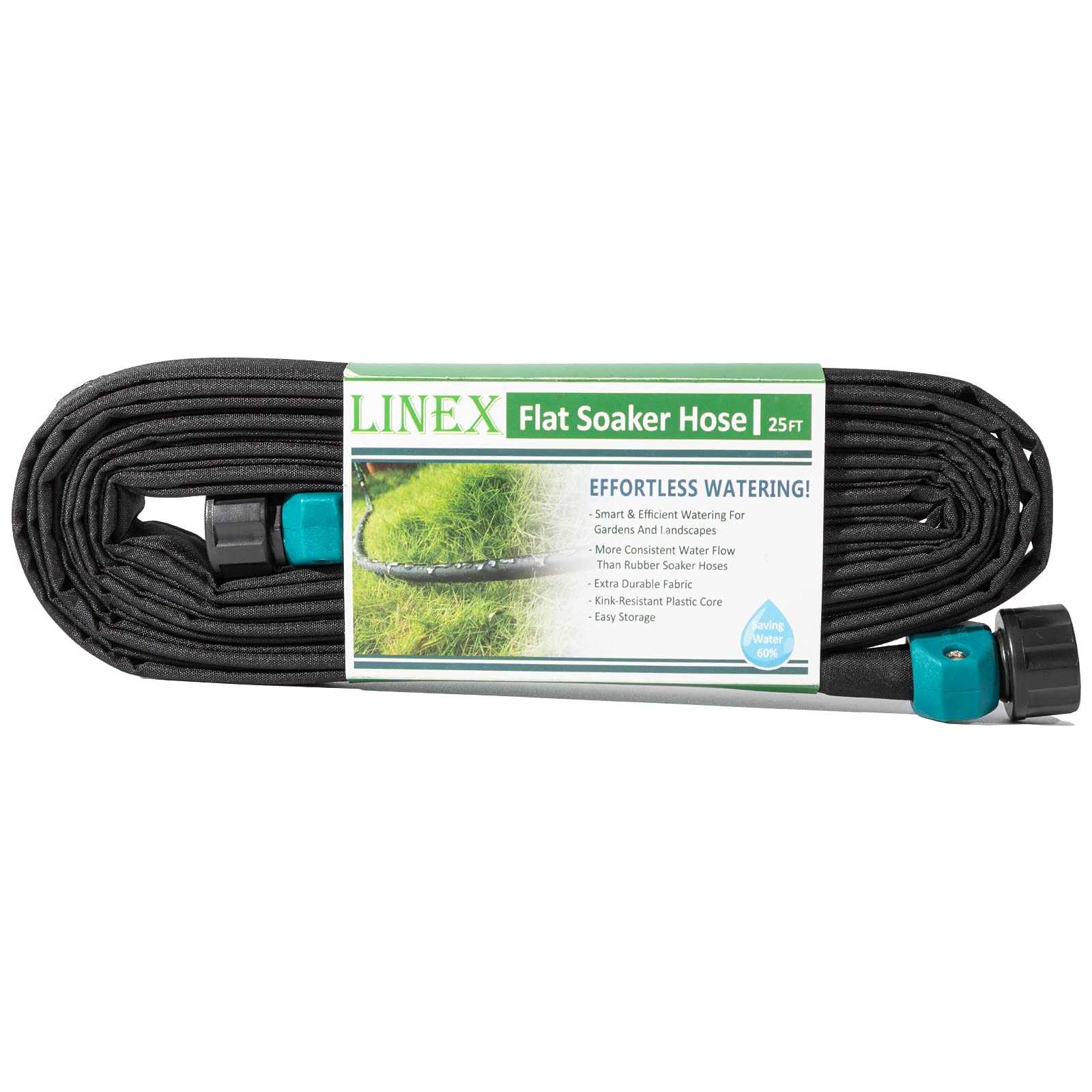 LINEX Garden Flat Soaker Hose 1/2" x 25 ft for Garden Beds Drip Sprinkler Hoses Heavy Duty Save Water 80%