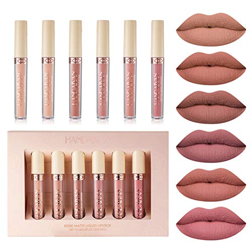 BONNIE CHOICE 6Pcs Nude Matte Liquid Lipstick Set, Waterproof Long Lasting Non-Stick Cup Nude Lipstick 24 Hour Not Fade Matte Lipstick Professional Lip Gloss Makeup Mother's Day Gift Sets for Women