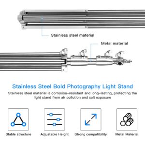 SUPON Stainless Steel Light Stand 110" /2.8m, Spring Cushioned Heavy Duty Tripod Stand with 1/4-inch to 3/8-inch Universal Adapter for Studio Monolight Softbox Reflector Photography Portrait Video