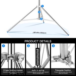 SUPON Stainless Steel Light Stand 110" /2.8m, Spring Cushioned Heavy Duty Tripod Stand with 1/4-inch to 3/8-inch Universal Adapter for Studio Monolight Softbox Reflector Photography Portrait Video