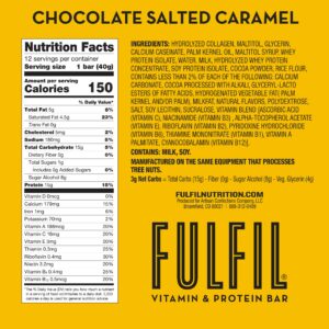 FULFIL Vitamin and Protein Bars, Chocolate Salted Caramel, Snack Sized Bar with 15g Protein and 8 Vitamins Including Vitamin C, 12 Counts